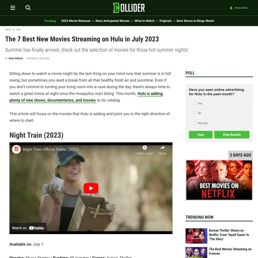 Night Train Makes Collider’s 7 Best New Movies Streaming on Hulu in ...